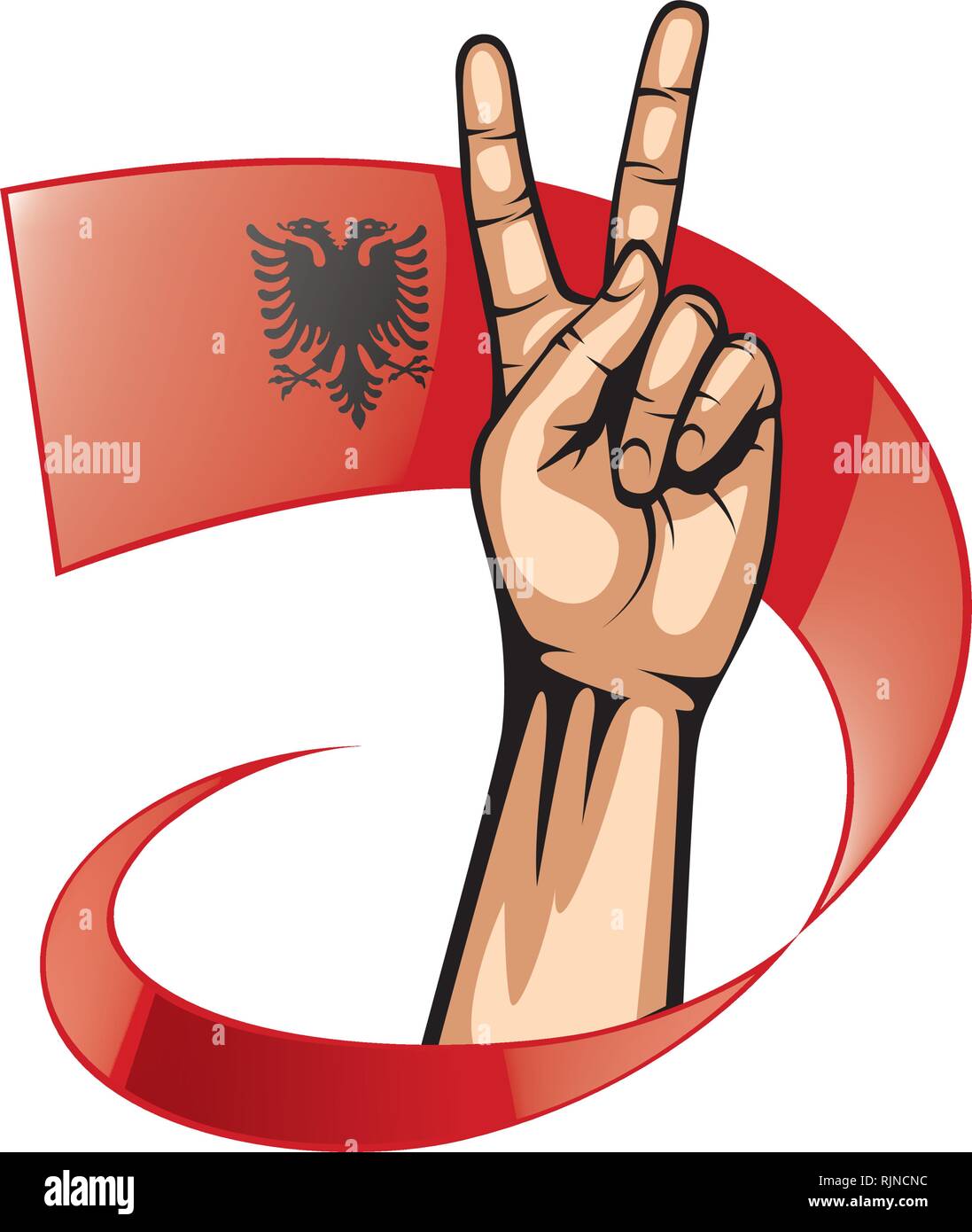 Albania flag and hand on white background. Vector illustration Stock ...