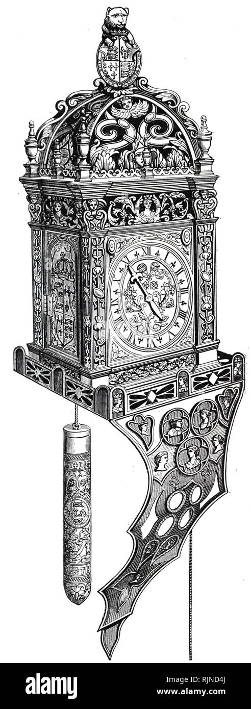 An engraving depicting a clock given by Henry VIII to Anne Boleyn ...