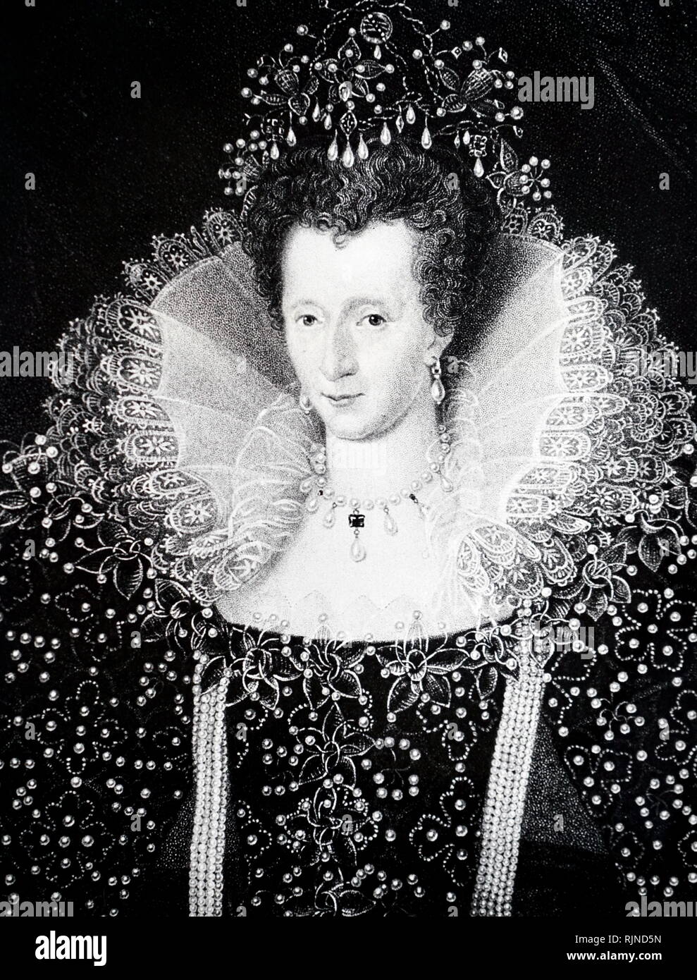An engraving depicting a portrait of Queen Elizabeth I. Dated 19th ...