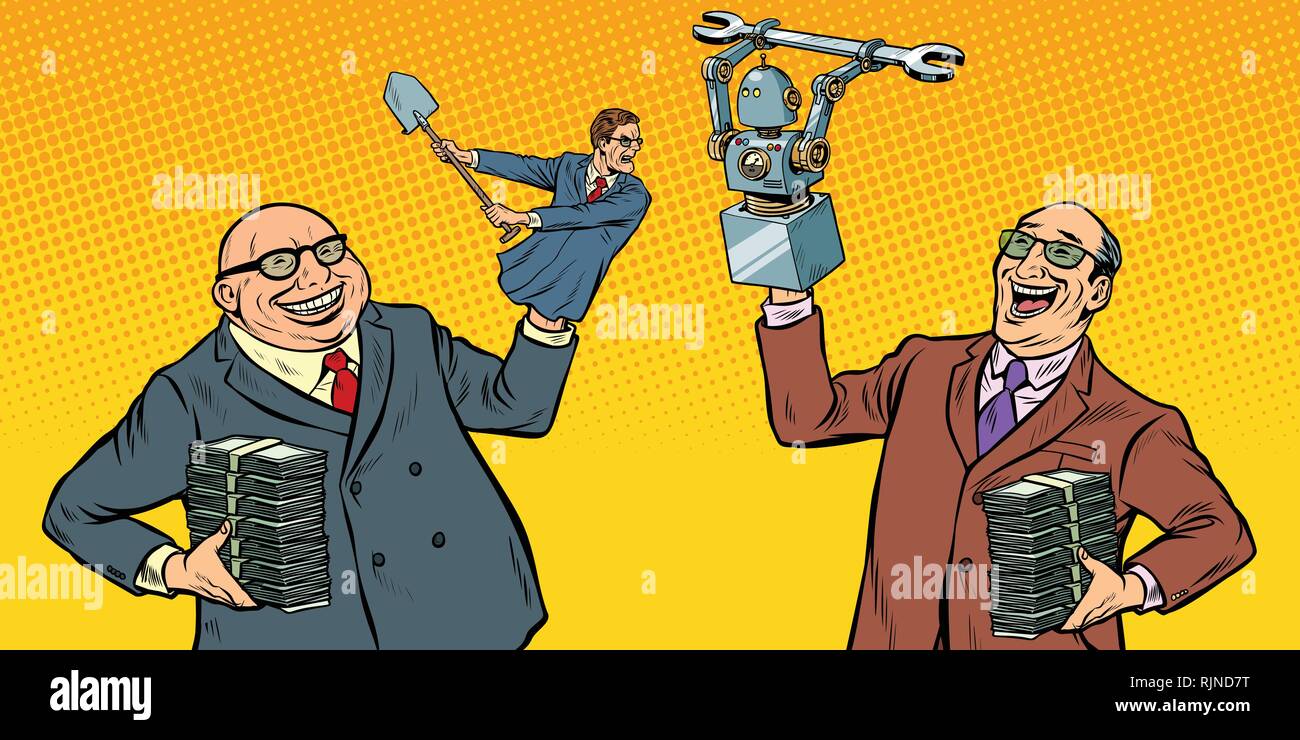 People against robots war for the workplace. Manipulation of ...