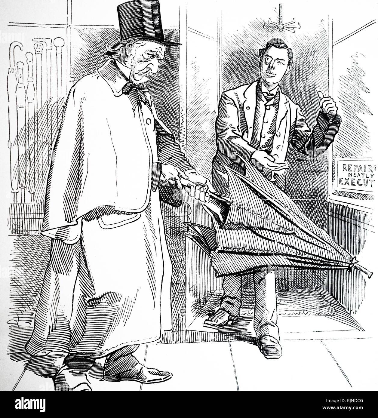 A cartoon depicting Chamberlain offering to repair the fortunes of ...