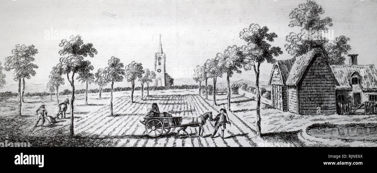 A woodcut engraving depicting a scheme for planting trees for timber ...