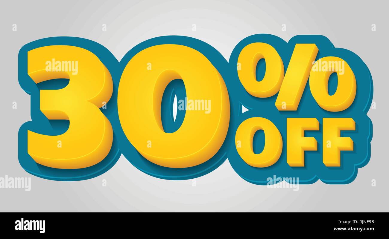 30% off discount banner. Special offer sale tag in 3d style. Blue and ...