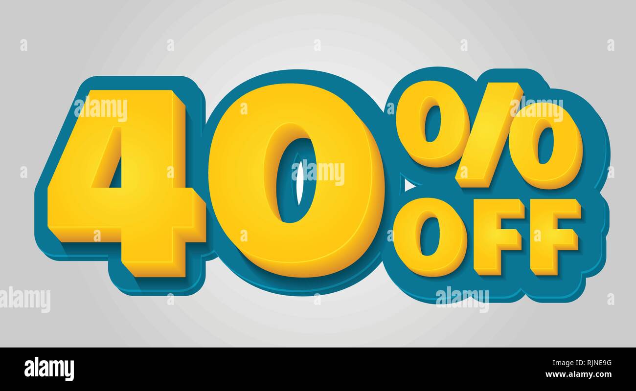 40% off discount banner. Special offer sale tag in 3d style. Blue and ...