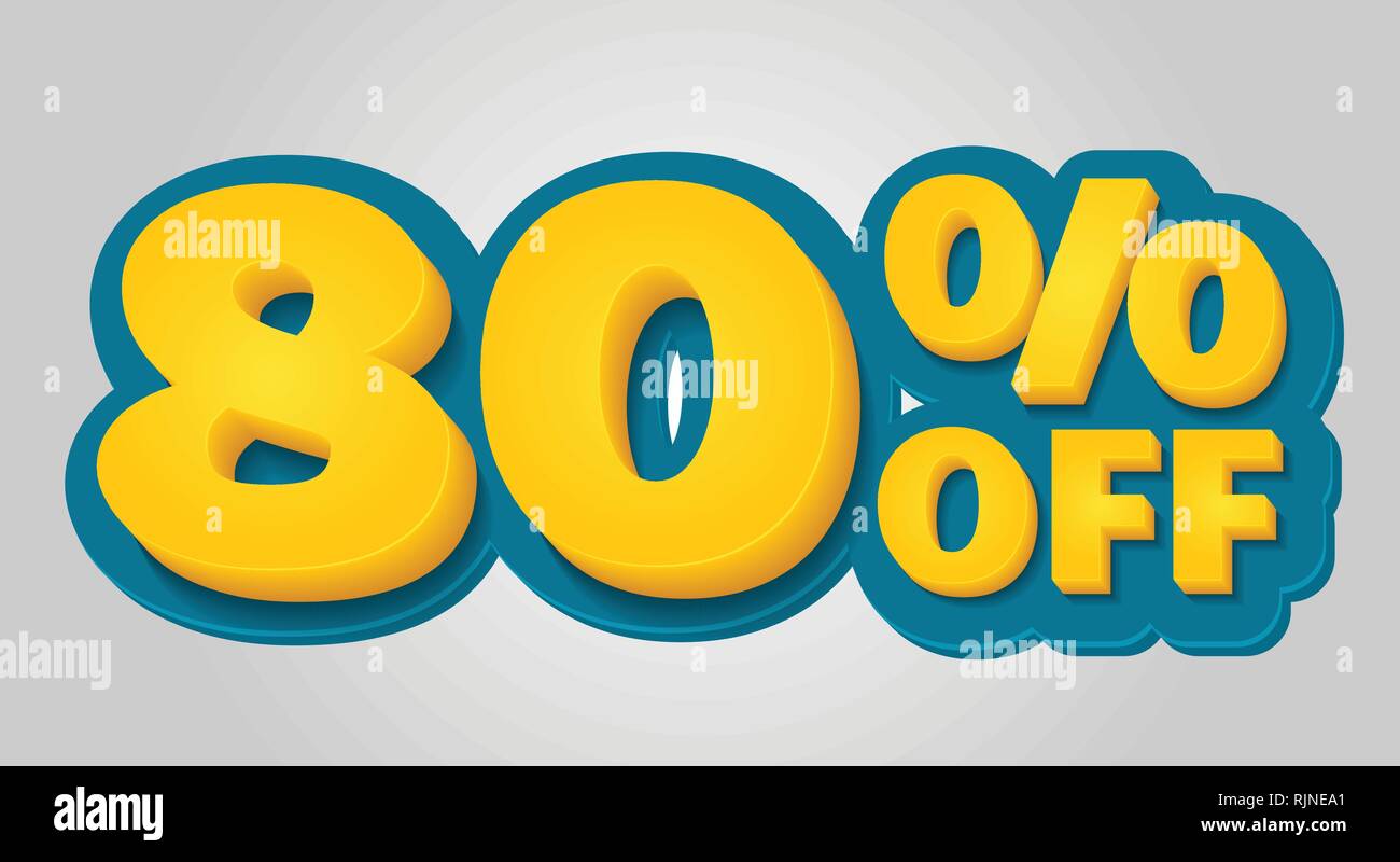80% off discount banner. Special offer sale tag in 3d style. Blue and ...