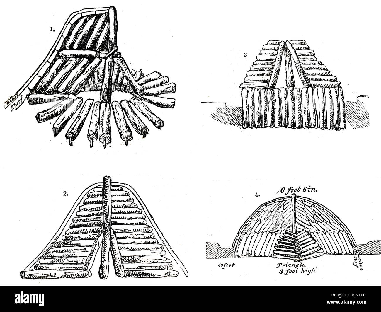 Engraving depicting different methods of constructing a pile for ...