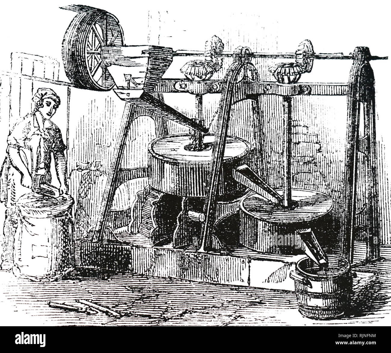 An engraving depicting the grinding room at Fry's Chocolate factory ...