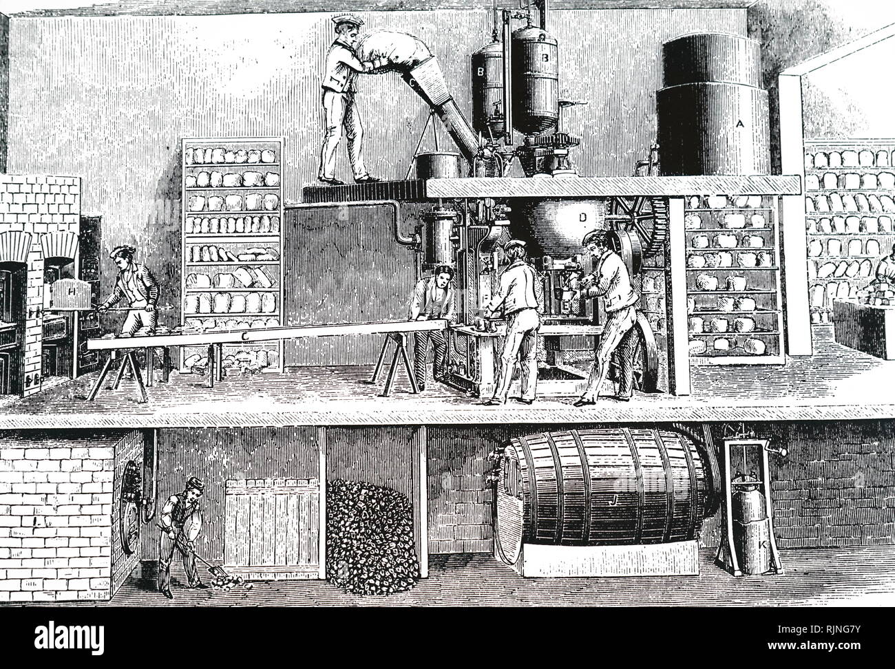 An engraving depicting a bakery using Dalglish's aerated bread making ...