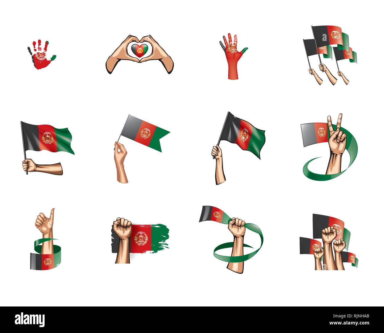 Afghanistan flag and hand on white background. Vector illustration ...