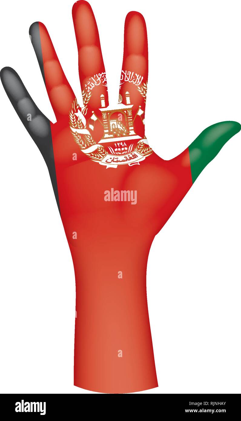 Afghanistan flag and hand on white background. Vector illustration ...