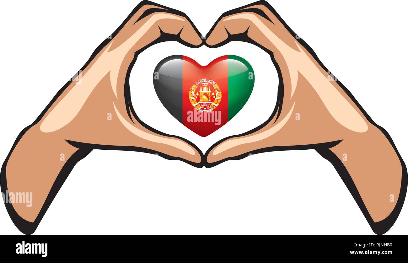 Afghanistan flag and hand on white background. Vector illustration ...