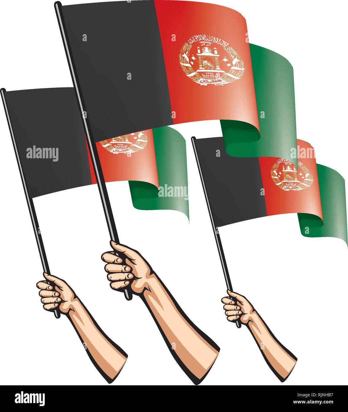 Afghanistan flag and hand on white background. Vector illustration ...