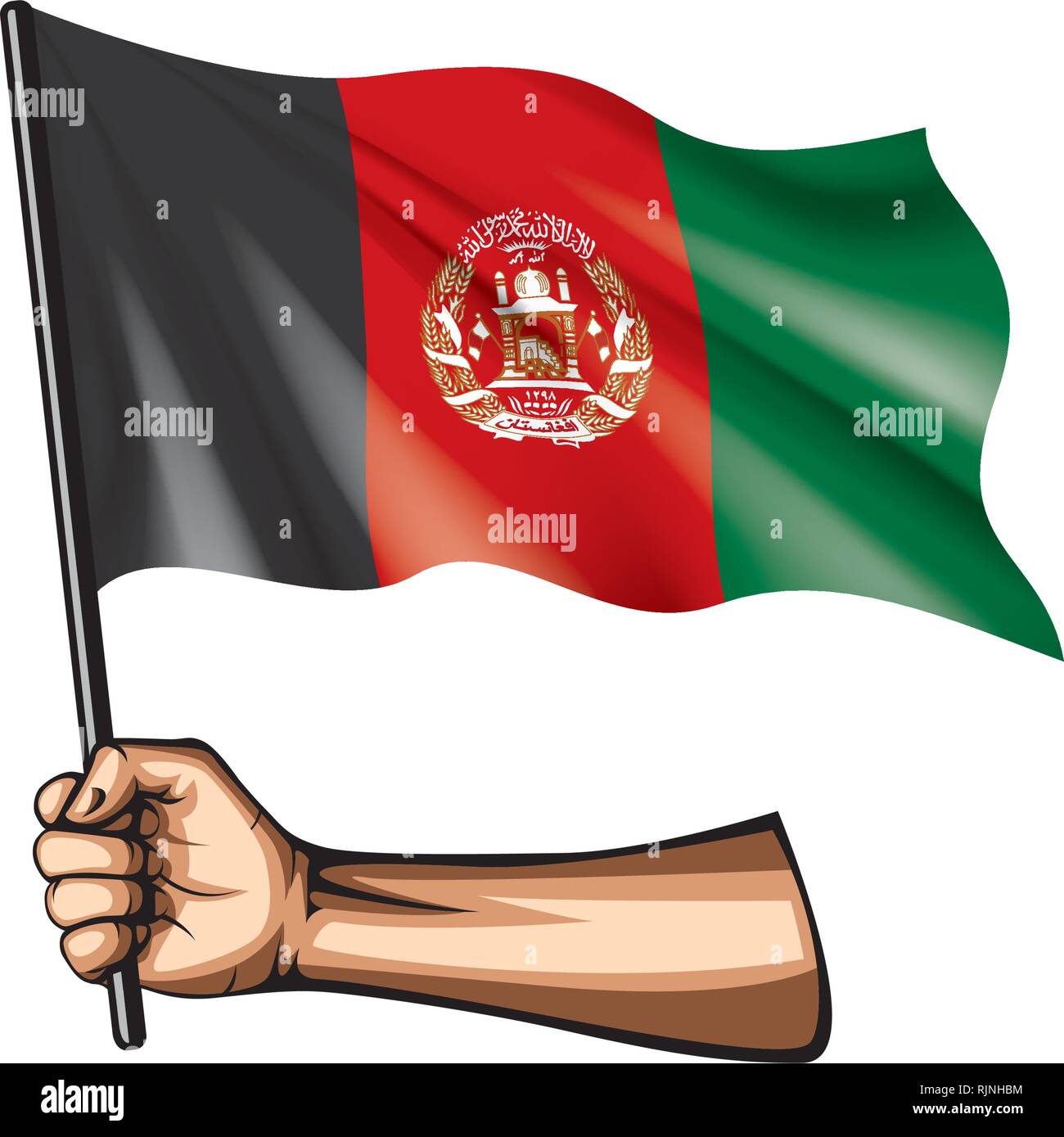 Afghanistan flag and hand on white background. Vector illustration ...