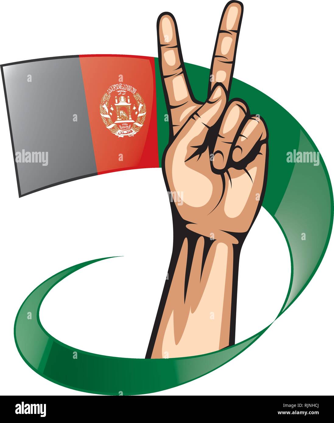 Afghanistan flag and hand on white background. Vector illustration ...