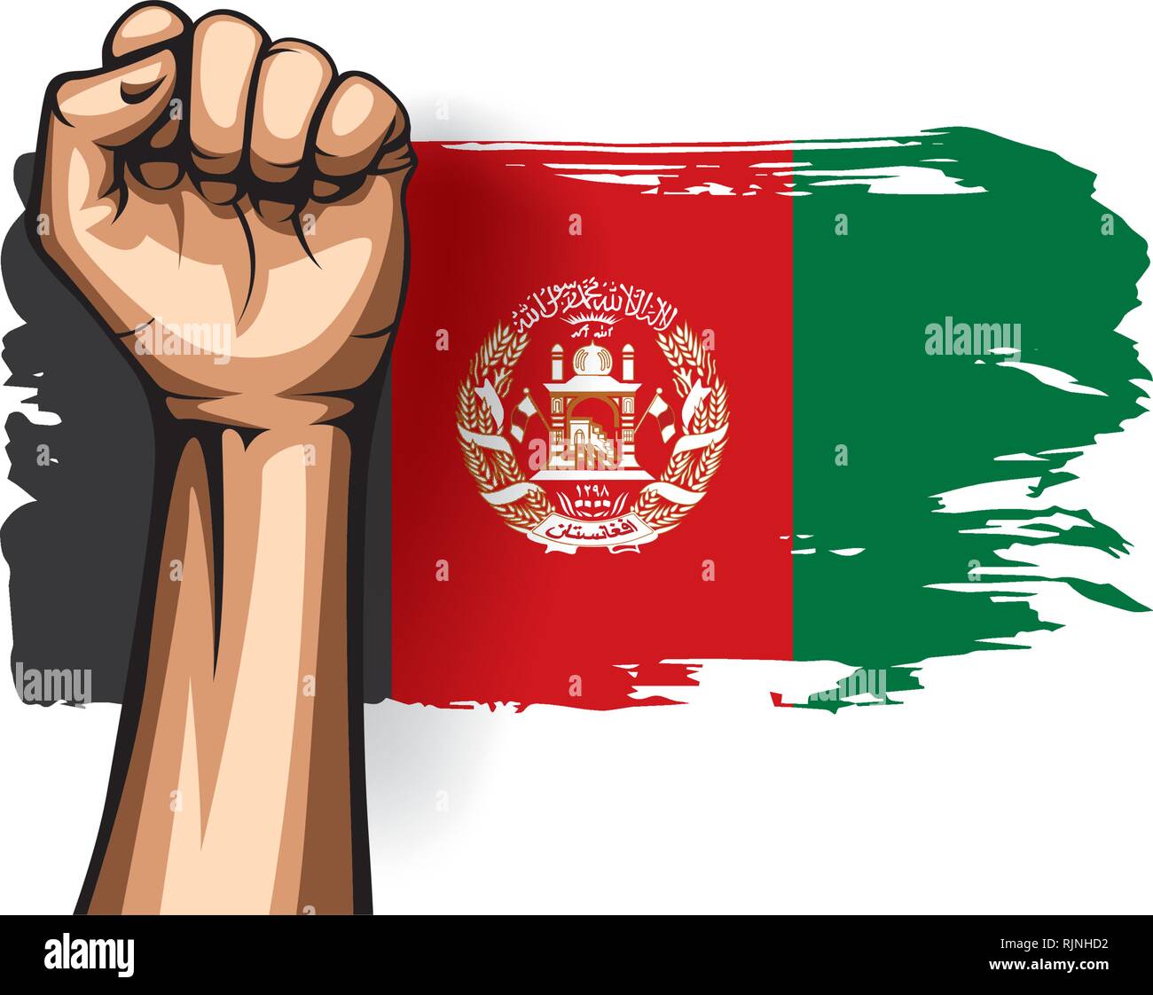 Afghanistan flag and hand on white background. Vector illustration ...