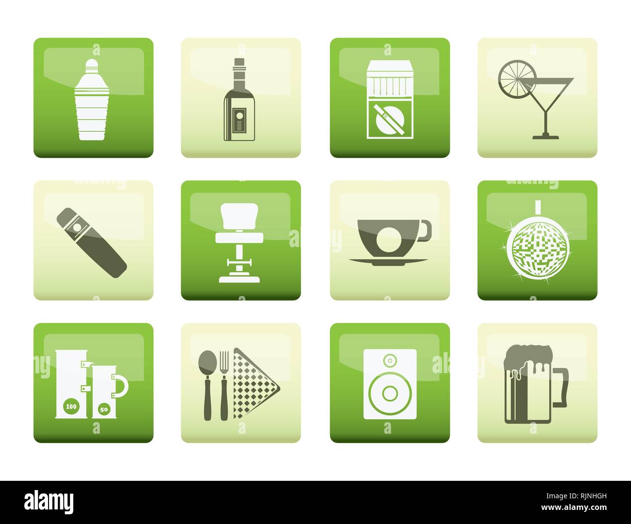 Night club, bar and drink icons over color background - vector icon set ...