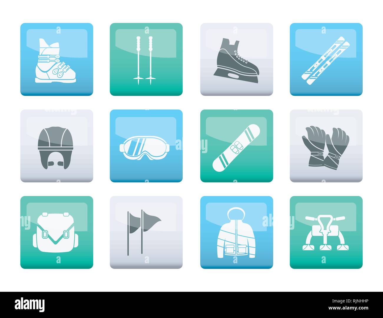 Ski and snowboard equipment icons over color background - vector icon ...
