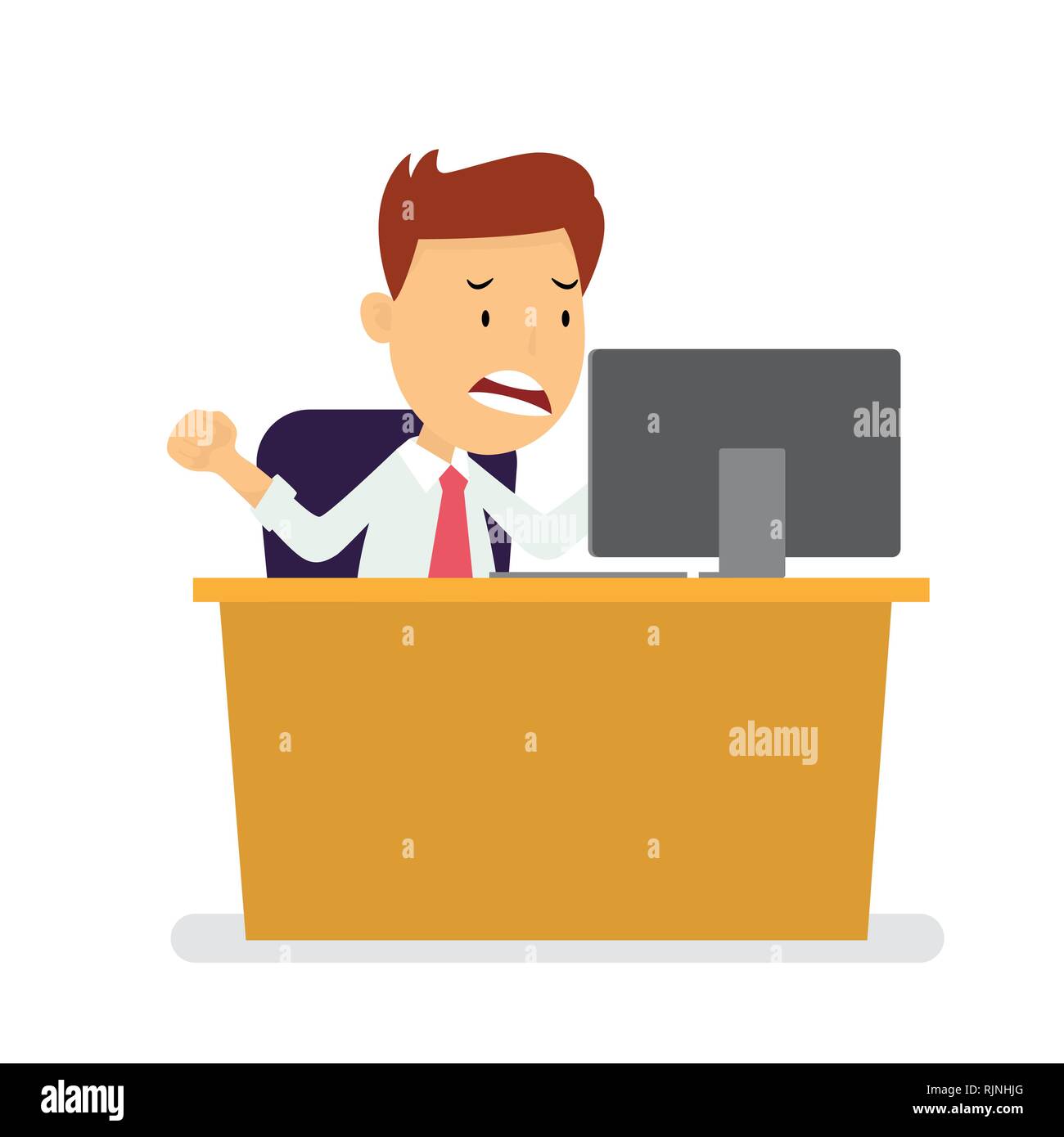 Angry Businessman sitting at workplace watching laptop isolated on ...