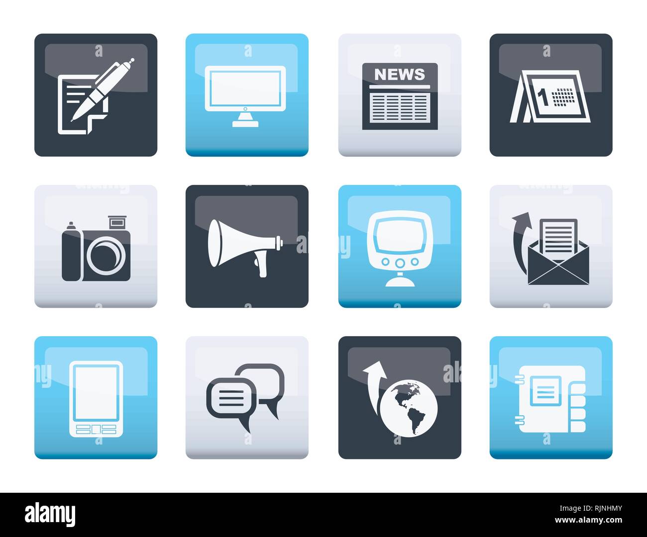 Communication channels and Social Media icons over color background ...