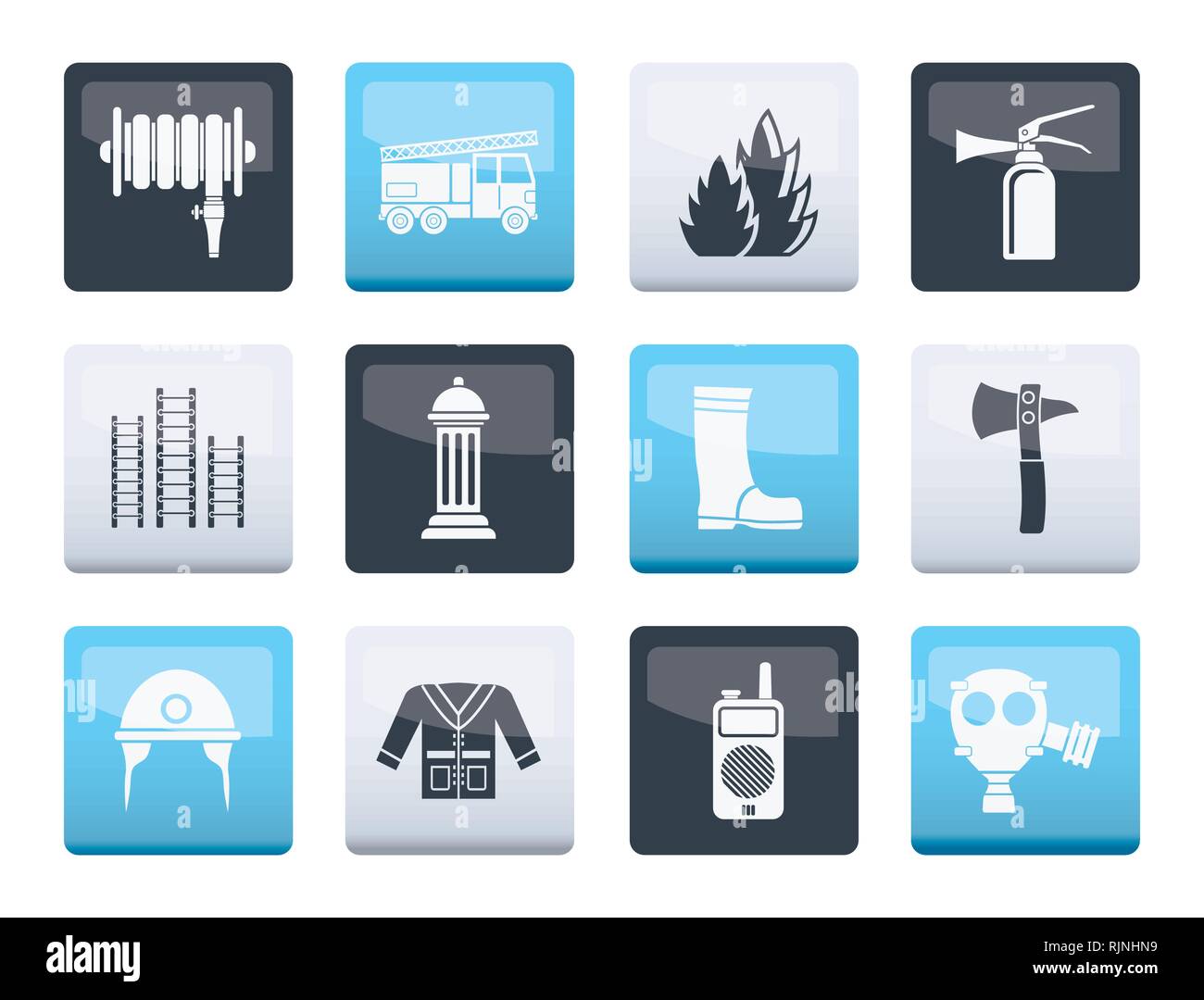 fire-brigade and fireman equipment icons over color background - vector ...