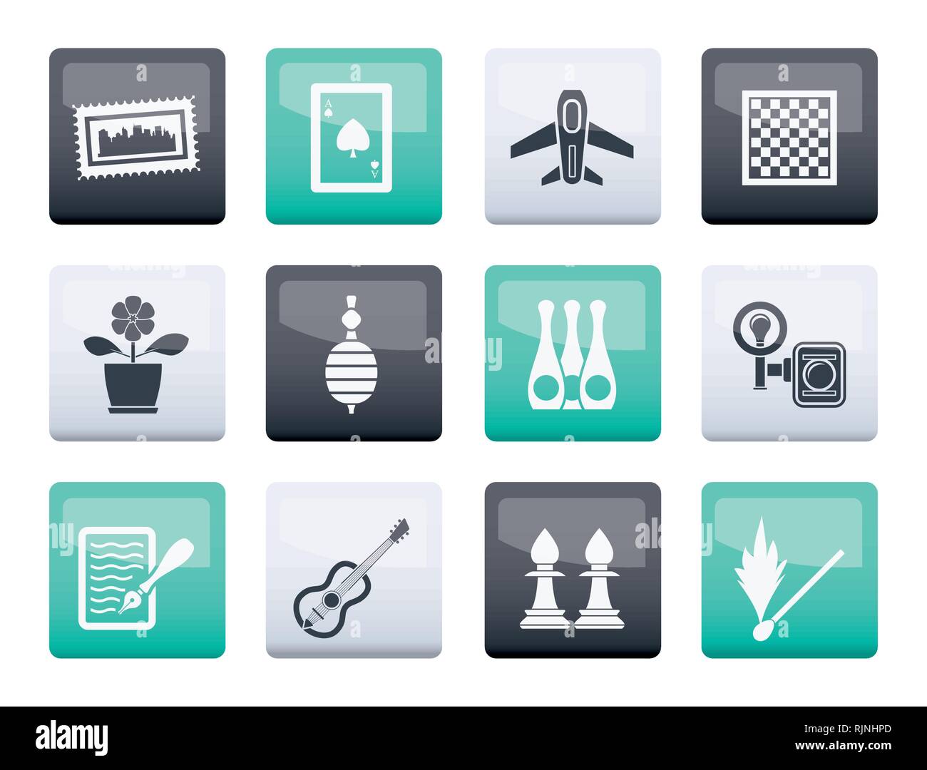 Hobby, Leisure and Holiday objects over color background - Vector ...