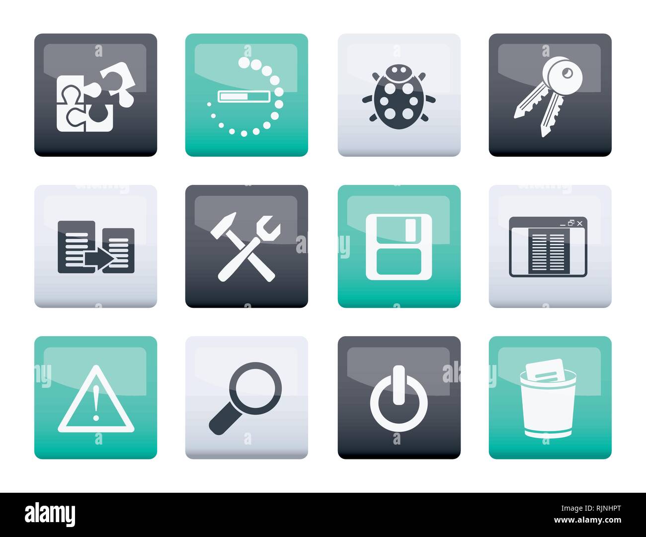 Developer Programming And Application Icons Over Color Background Vector Icon Set Stock