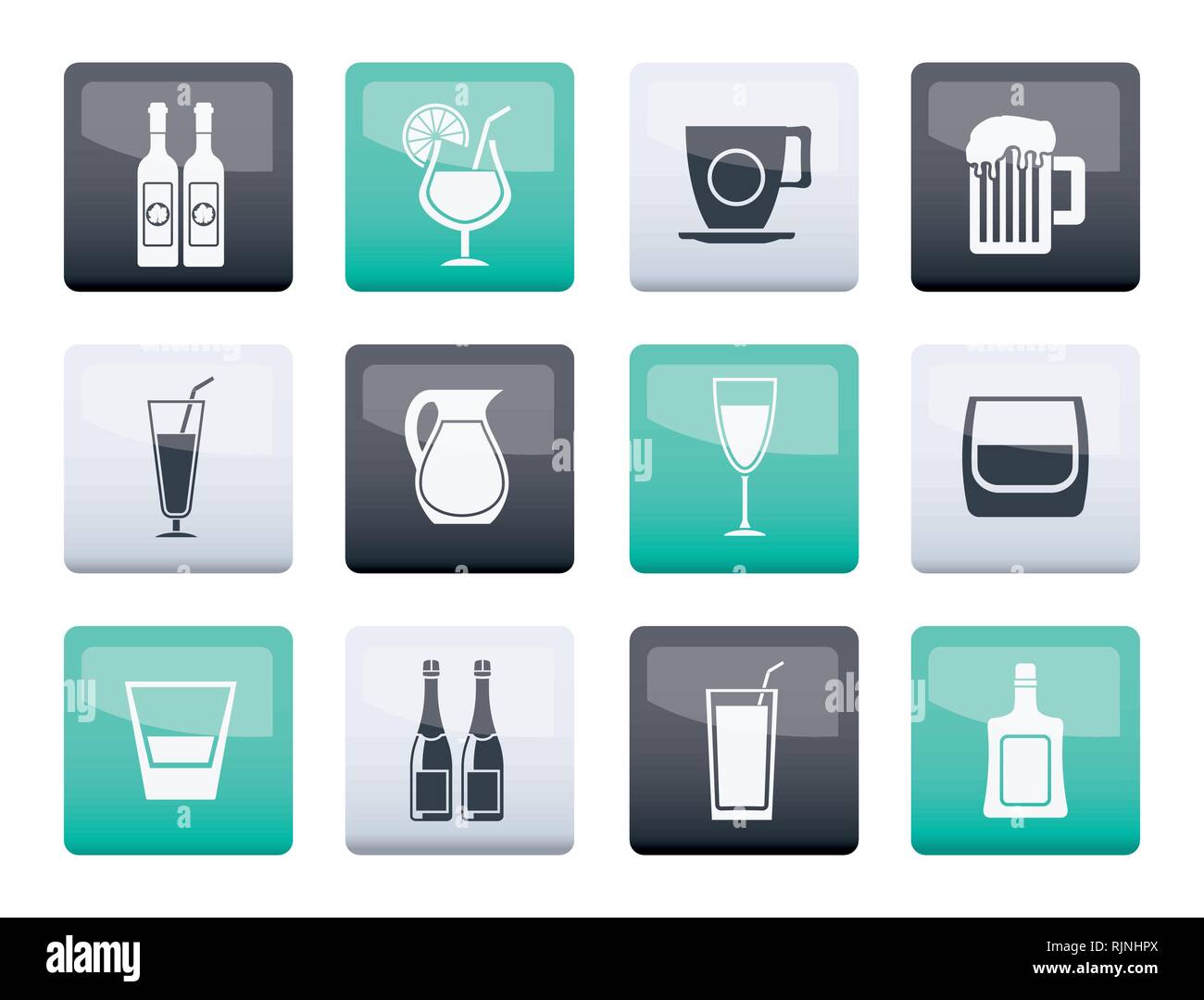 Different kind of drink icons over color background - vector icon set ...