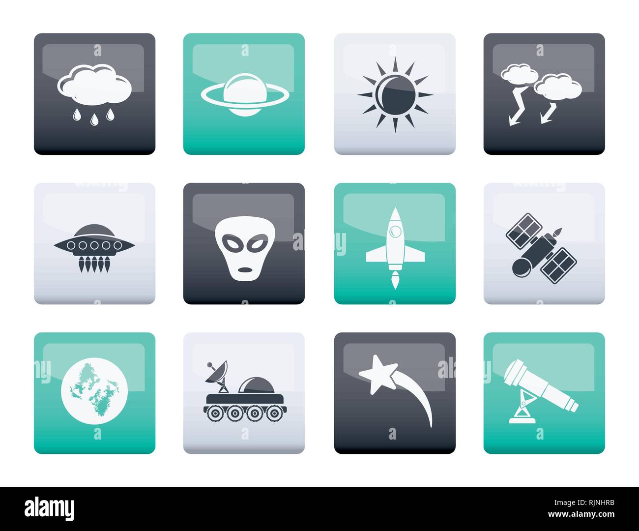 Astronautics and Space and universe Icons over color background ...