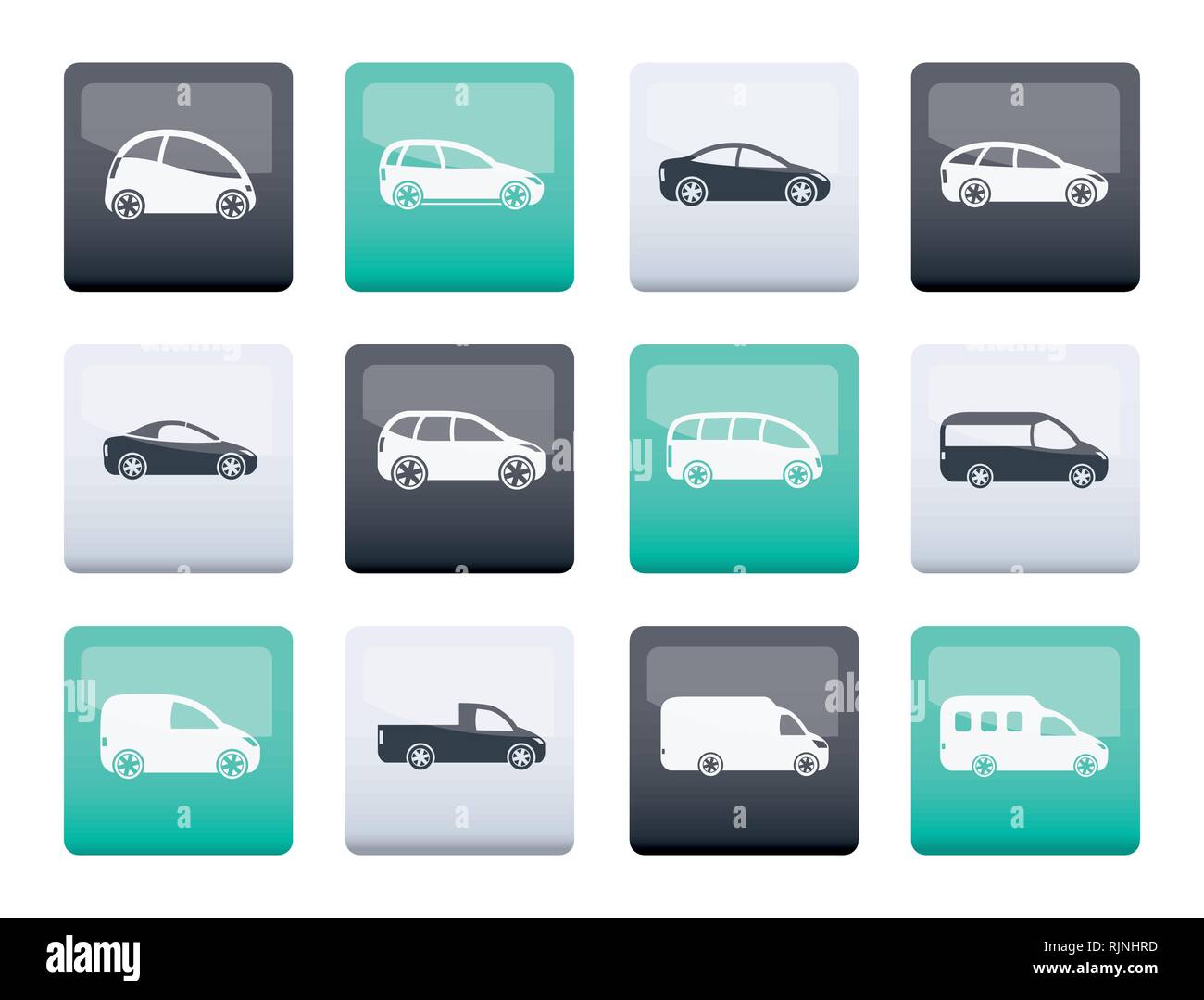 Different types of cars icons over color background - Vector icon set ...