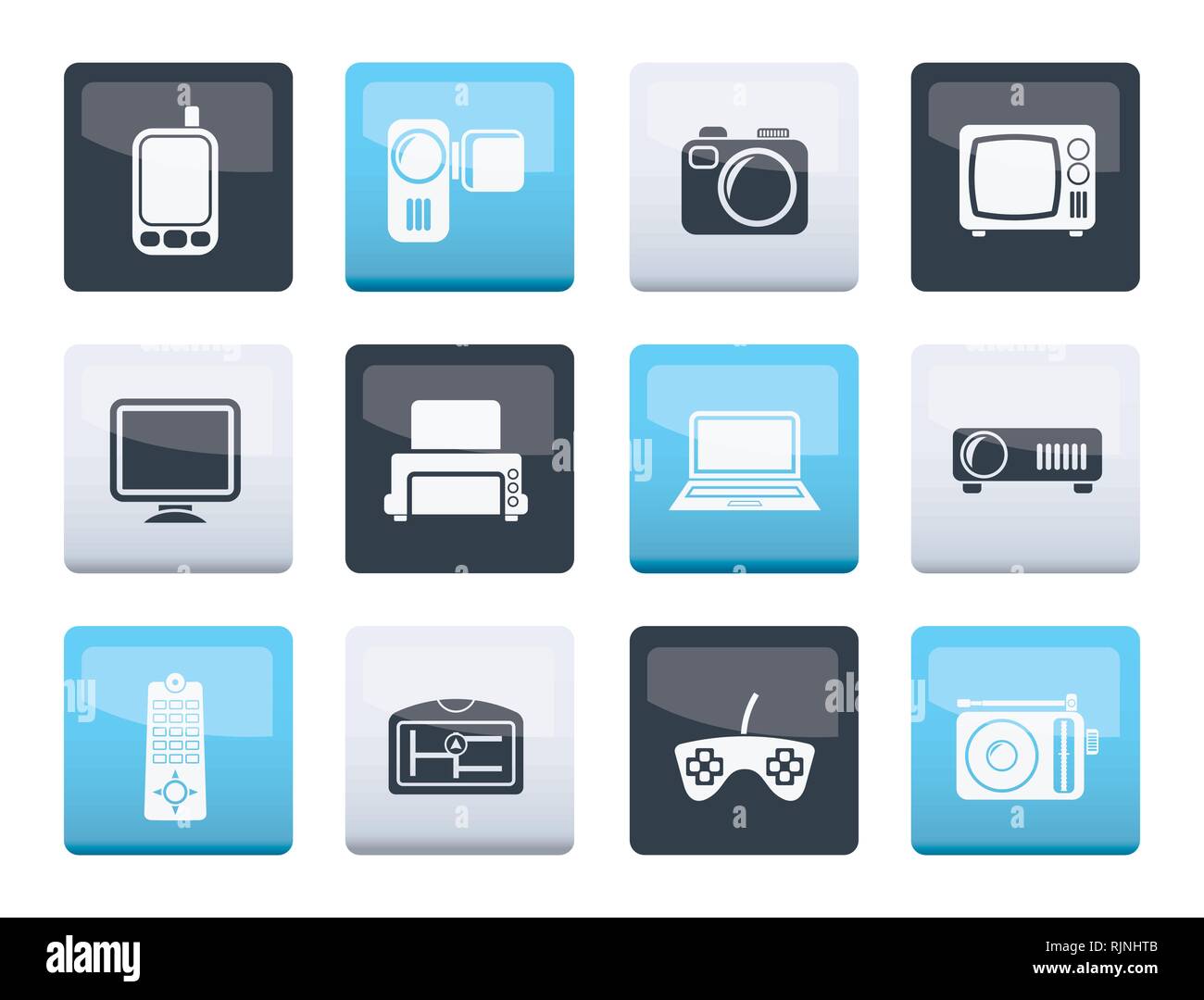 Hi-tech technical equipment icons over color background - vector icon ...