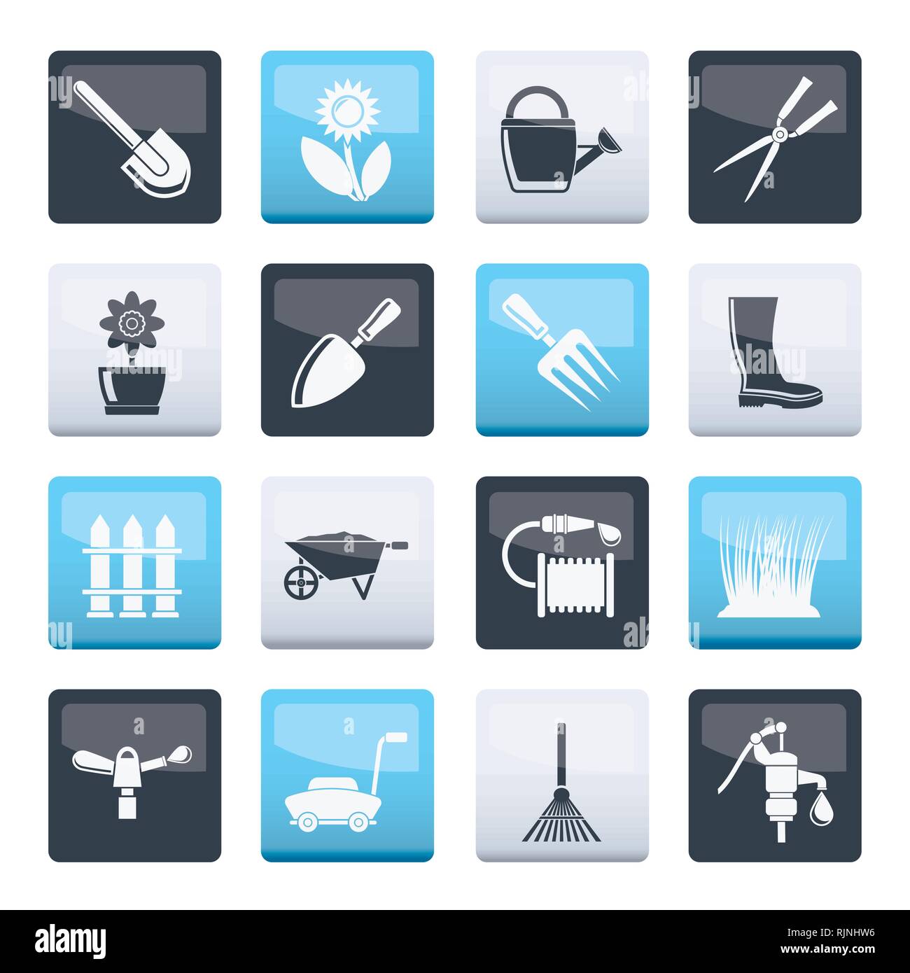Garden and gardening tools and objects icons over color background ...