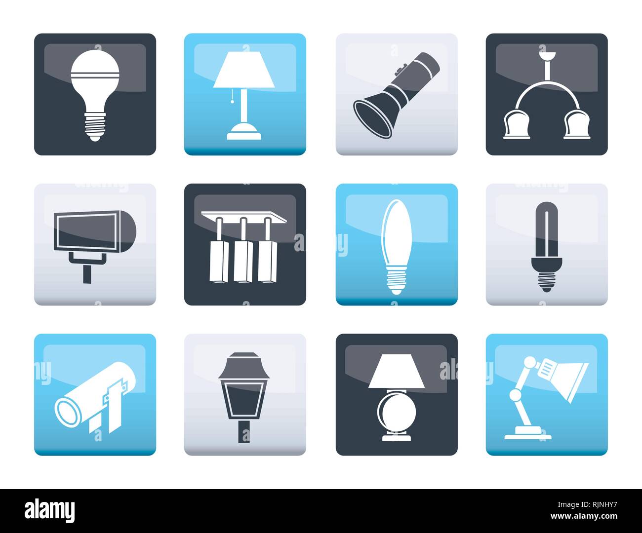 Different kind of lighting equipment over color background - vector ...
