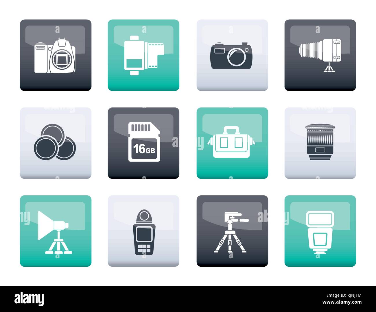 Photography equipment and tools icons over color background - vector ...