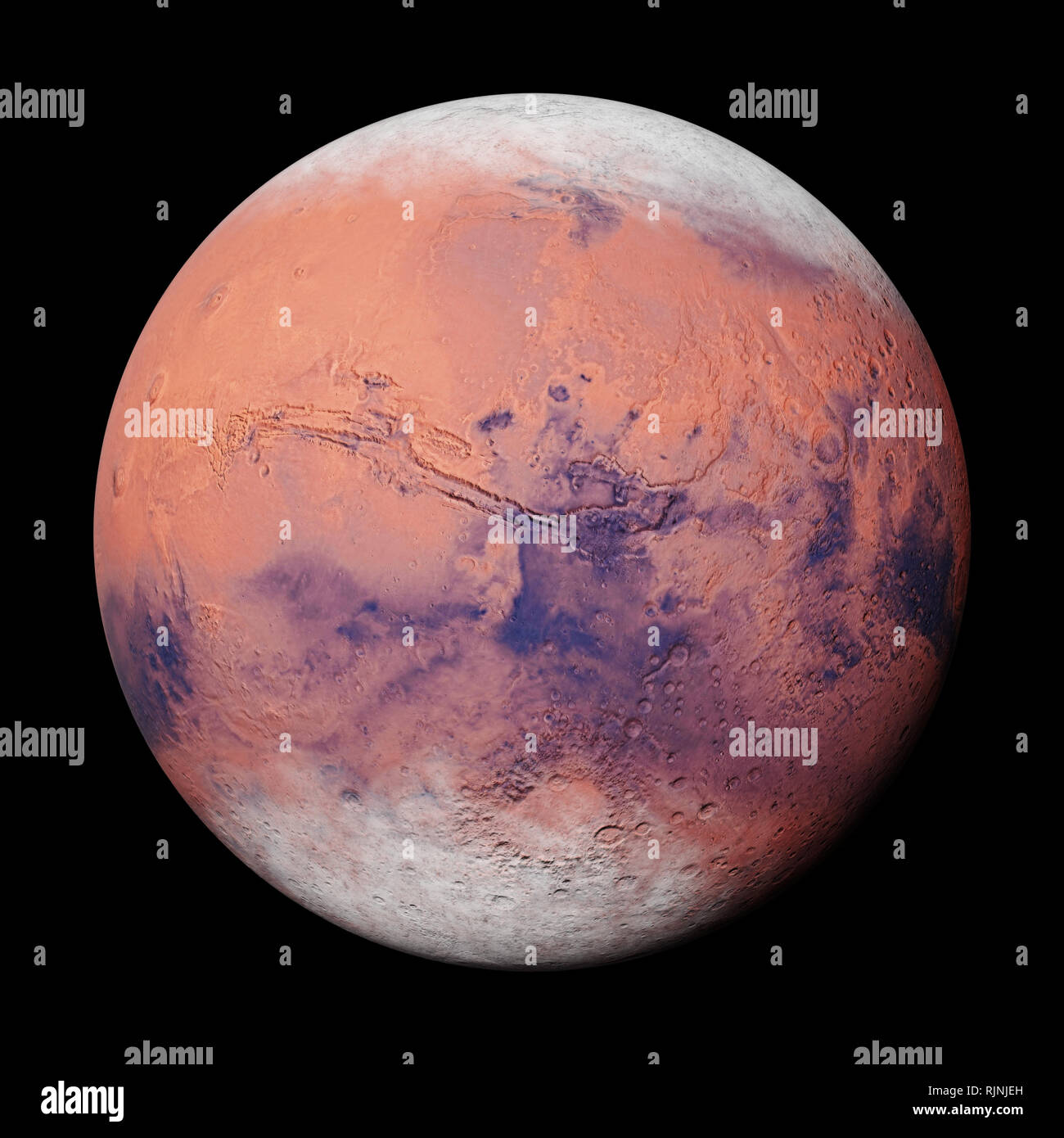 planet Mars during the Martian winter, isolated on black background ...