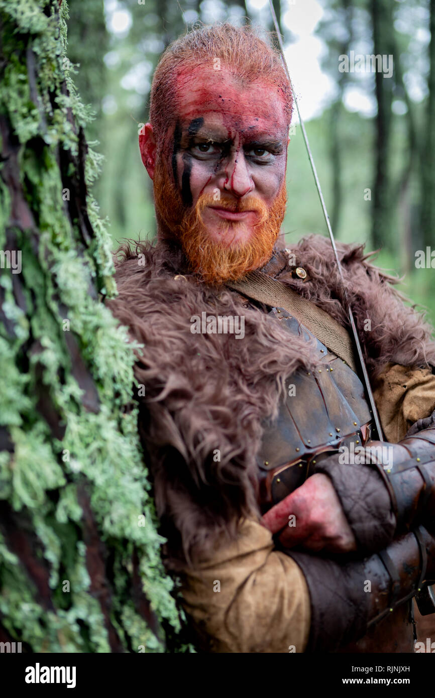 Real viking in the countryside with many trees around Stock Photo - Alamy