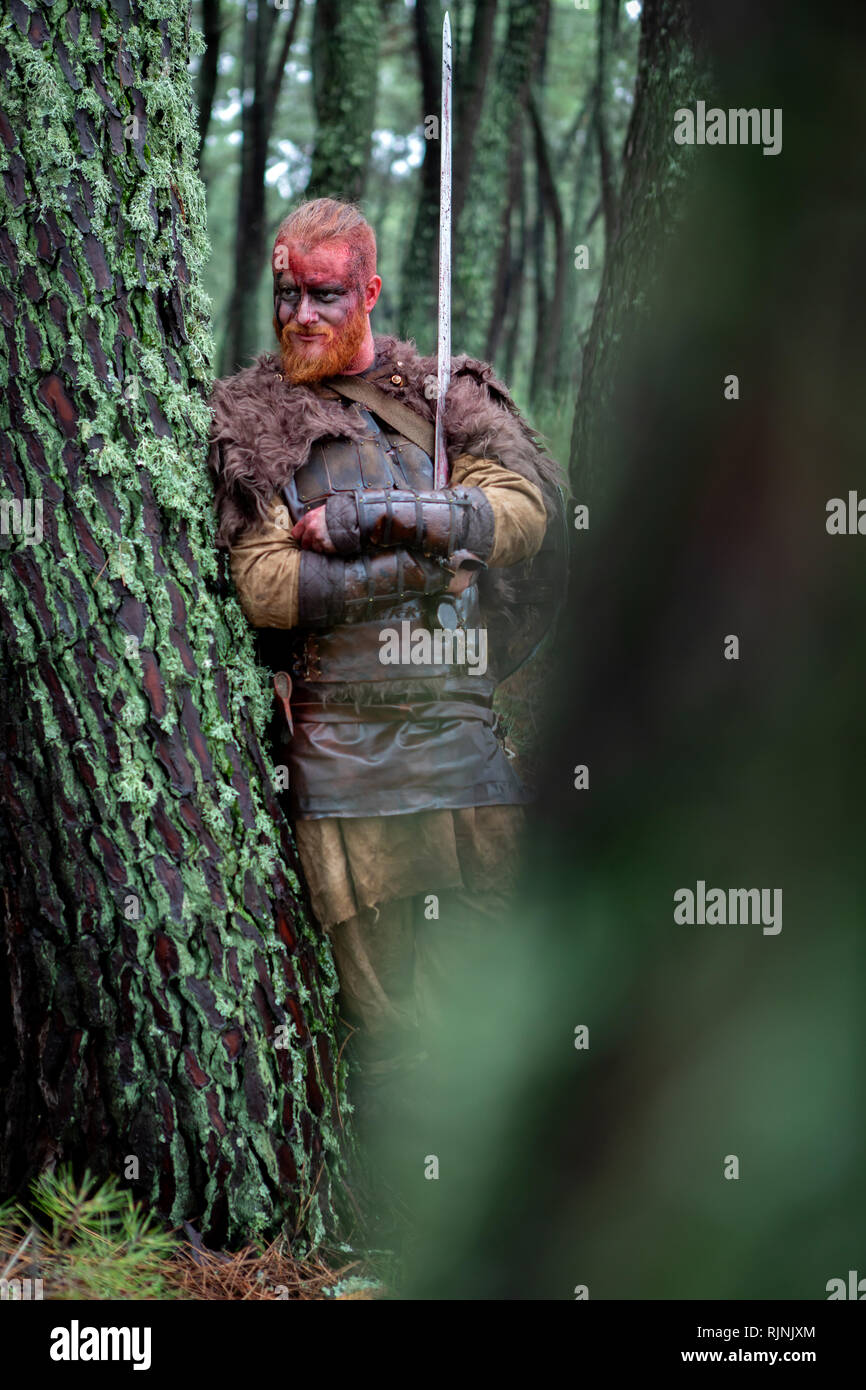 Real viking in the countryside with many trees around Stock Photo - Alamy