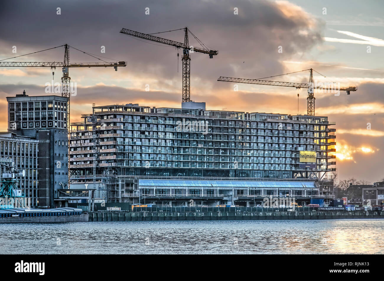 Rotterdam, The Netherlands, January 14, 2019: view across Rijnhaven ...