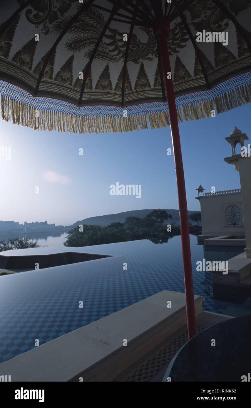 Caption: Udaipur, Rajasthan, India - May 2003. Looking out across a ...