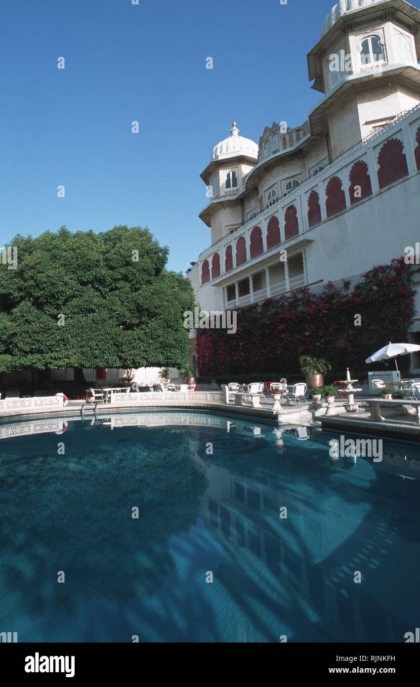 Caption: Udaipur, Rajasthan, India - Apr 2003. The regal swimming pool ...