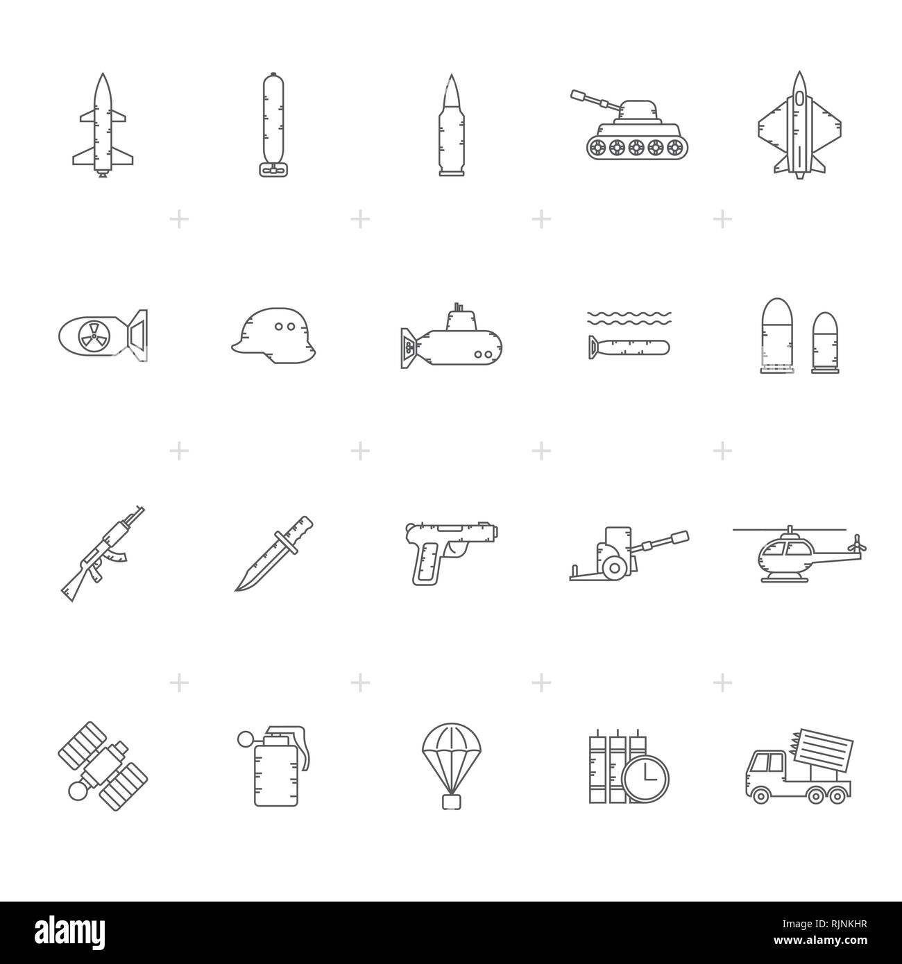 Line Army, weapon and arms Icons - vector icon set Stock Vector Image ...