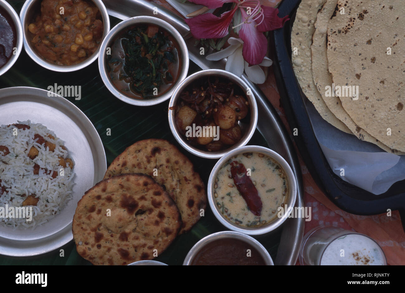 A traditional Rajasthani meal - thali dishes made from vegetables and ...