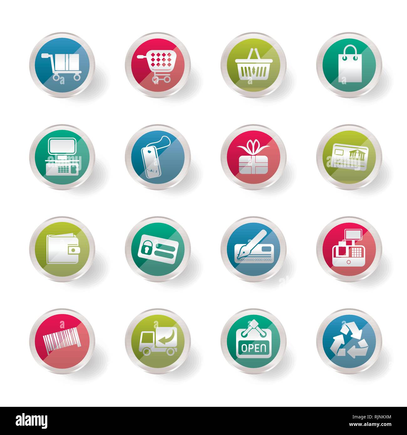 Stylized Simple Online Shop icons over colored background - Vector Icon ...