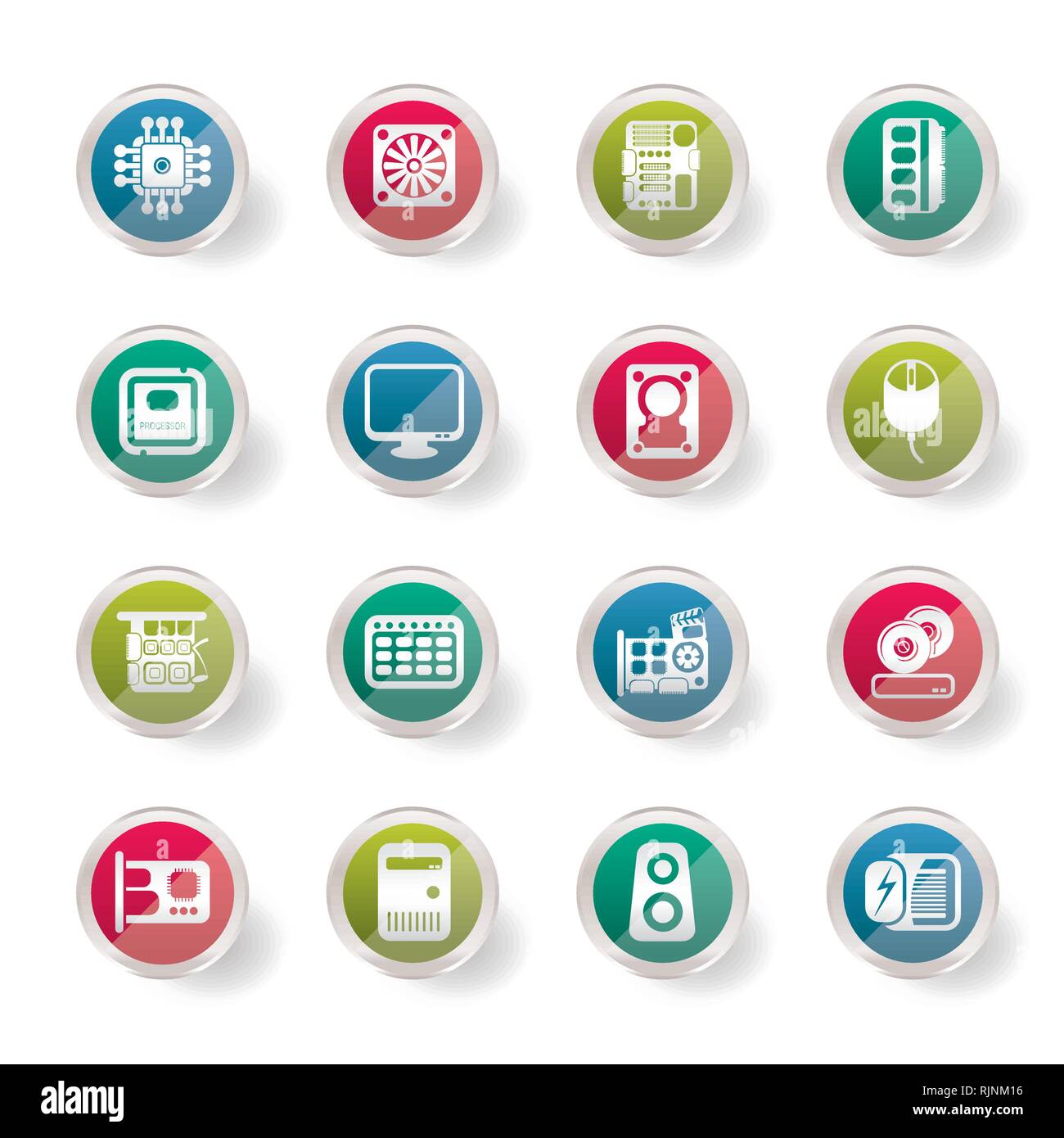 Computer Performance and Equipment Icons over colored background ...
