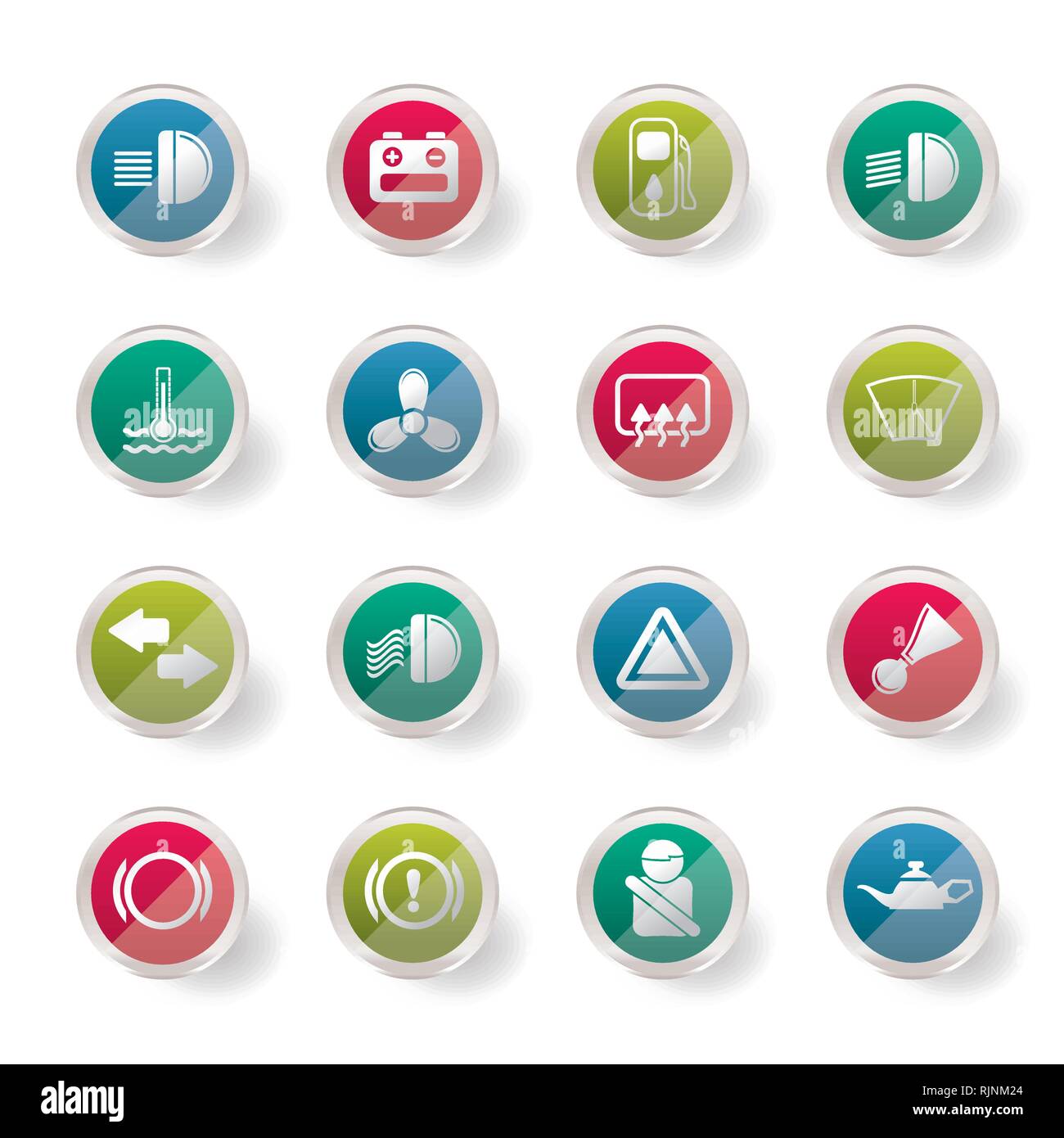 Car Dashboard over colored background - simple vector icons set Stock ...