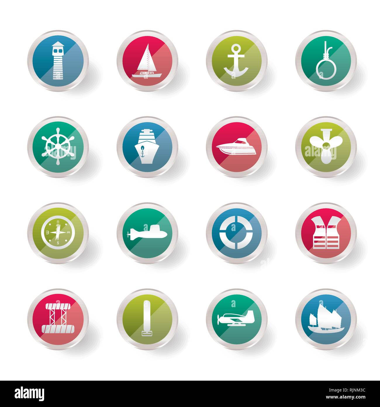 Simple Marine, Sailing and Sea Icons over colored background - Vector ...