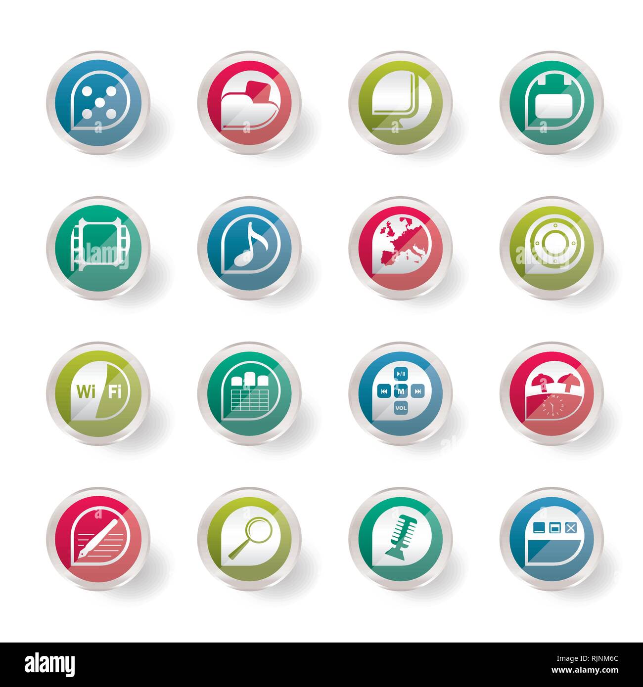 Stylized Phone Performance, Internet and Office Icons over colored ...