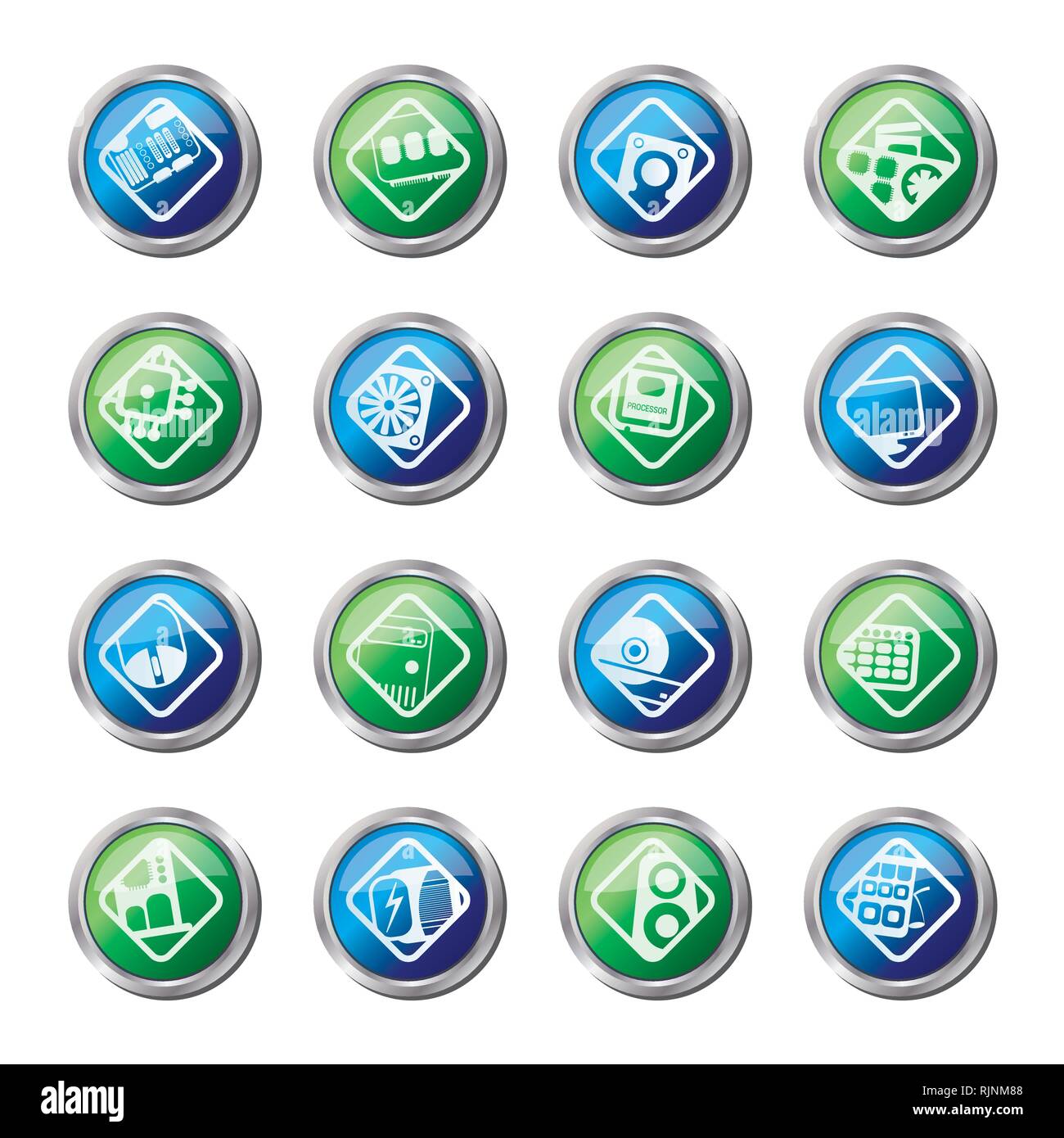 Computer performance and equipment icons over colored background ...