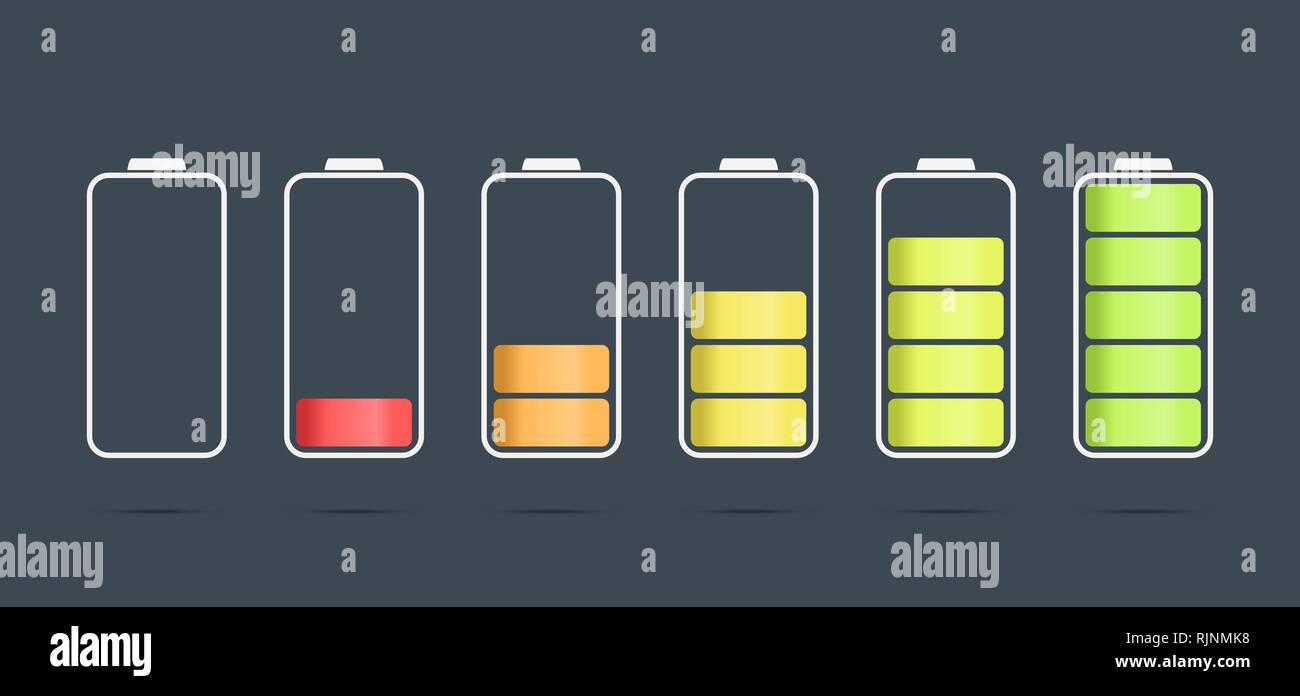 discharged to fully charged battaries, isolated vector icons Stock ...