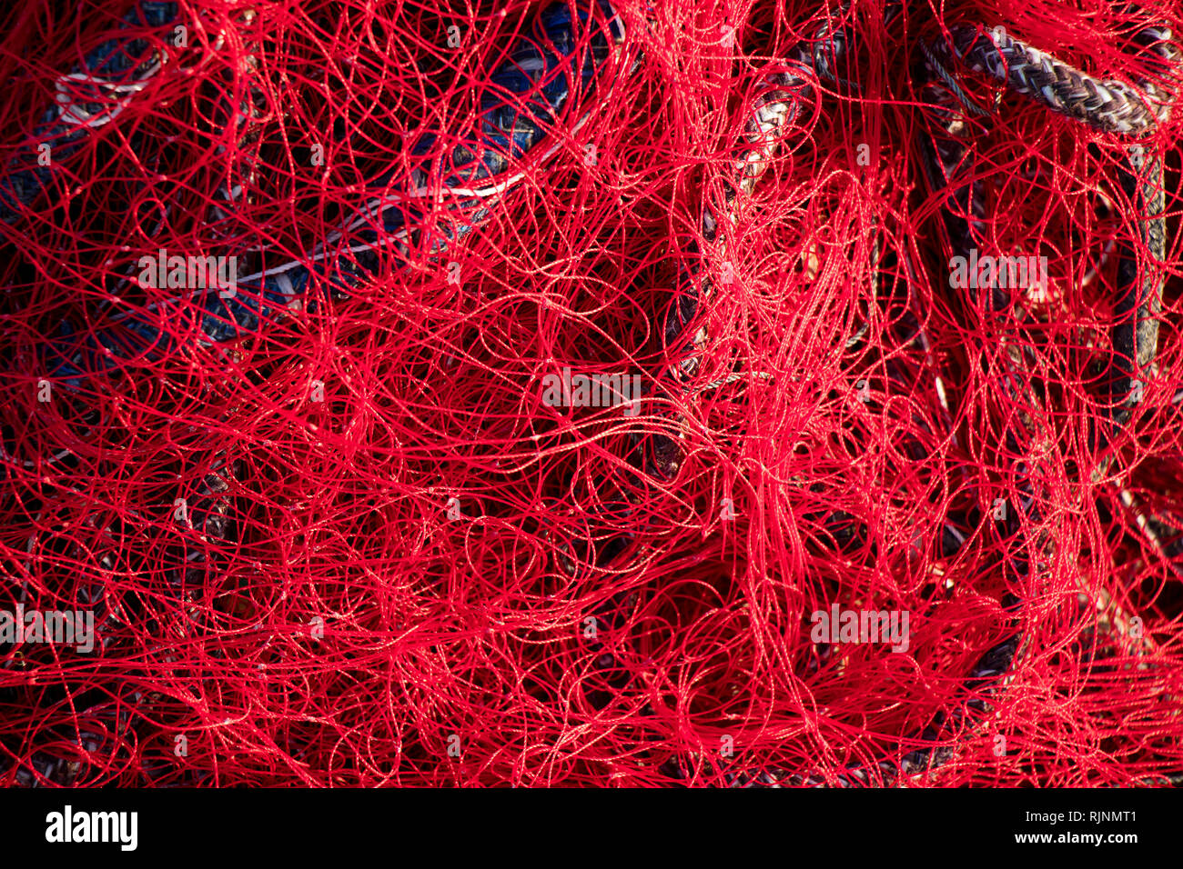 Bunch of blurry shiny red fishing net in sunlight background Stock ...