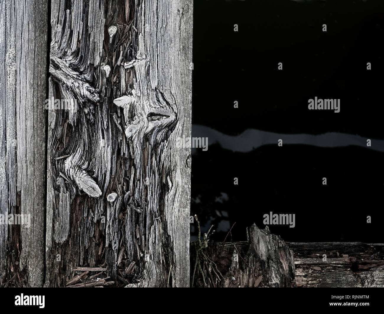 Weathered wooden post, black and white image, close up, cropped Stock ...